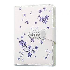 A5 Leather Journal with Lock, Password Lock Diary, Flower Garden ...