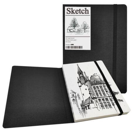 Black Cover Paper Sketchbook for Drawing Open Bound Design, 80 sheets ...