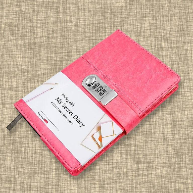 A5 Pink Faux Leather Password Lock Journal for Girls - Notebookpost